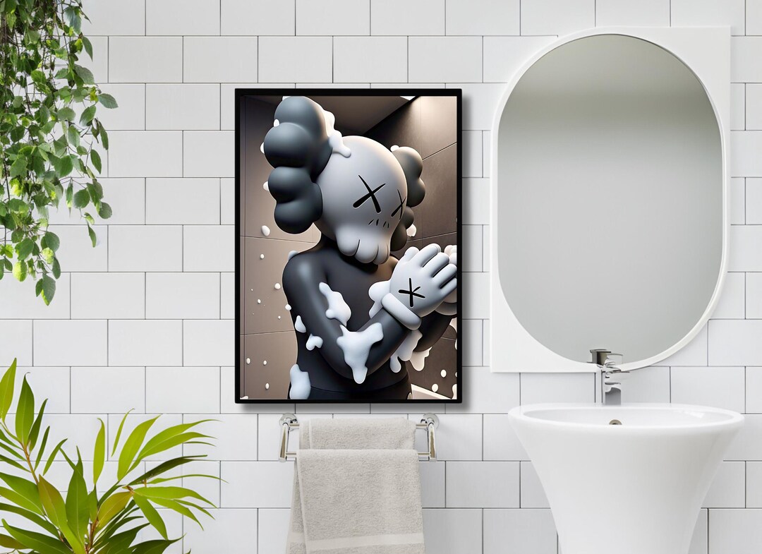 Black Kaws in Shower Hypebeast Poster, Printable Bathroom Wall Art ...