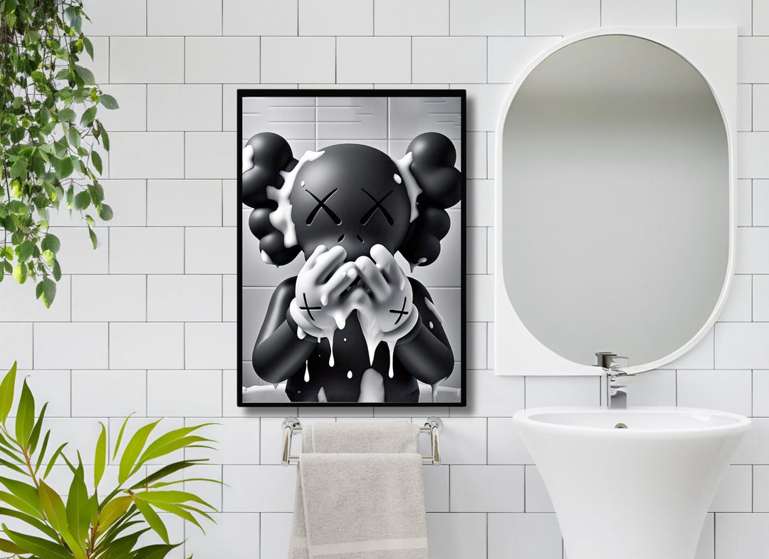 Black Kaws in Shower Hypebeast Poster, Printable Bathroom Wall Art ...