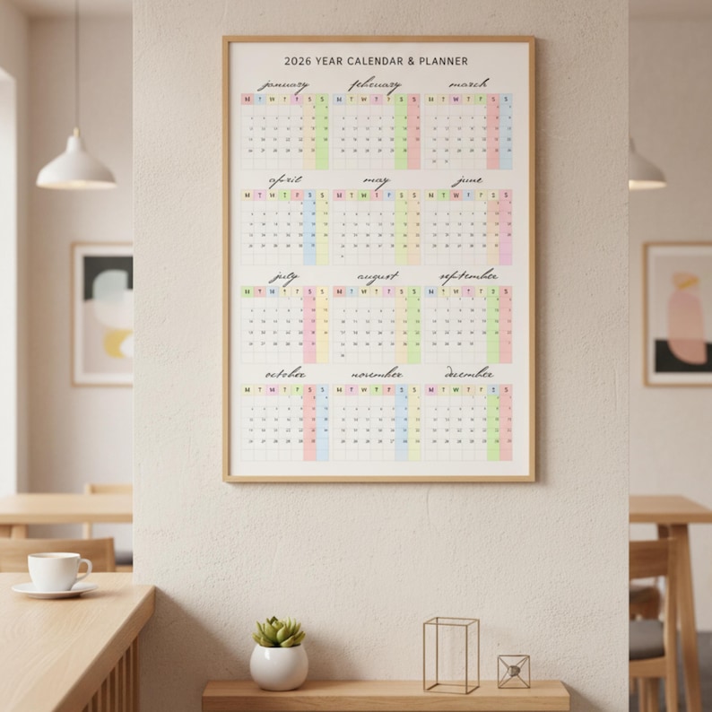Year at a Glance 2026 Wall Calendar, Full Year Calendar Poster ...