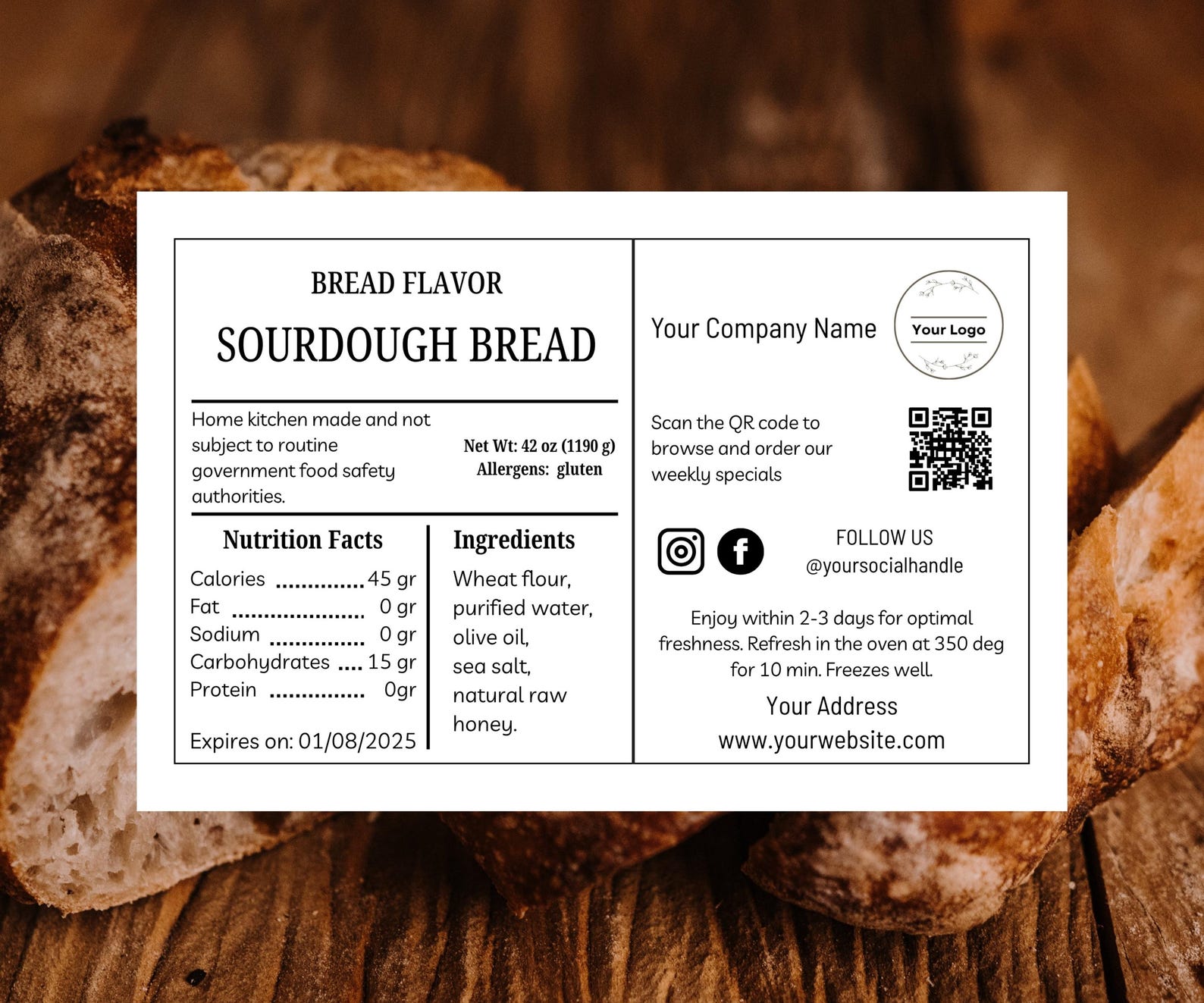 Editable Cottage Food Label Template QR Code, Printable Sourdough ...