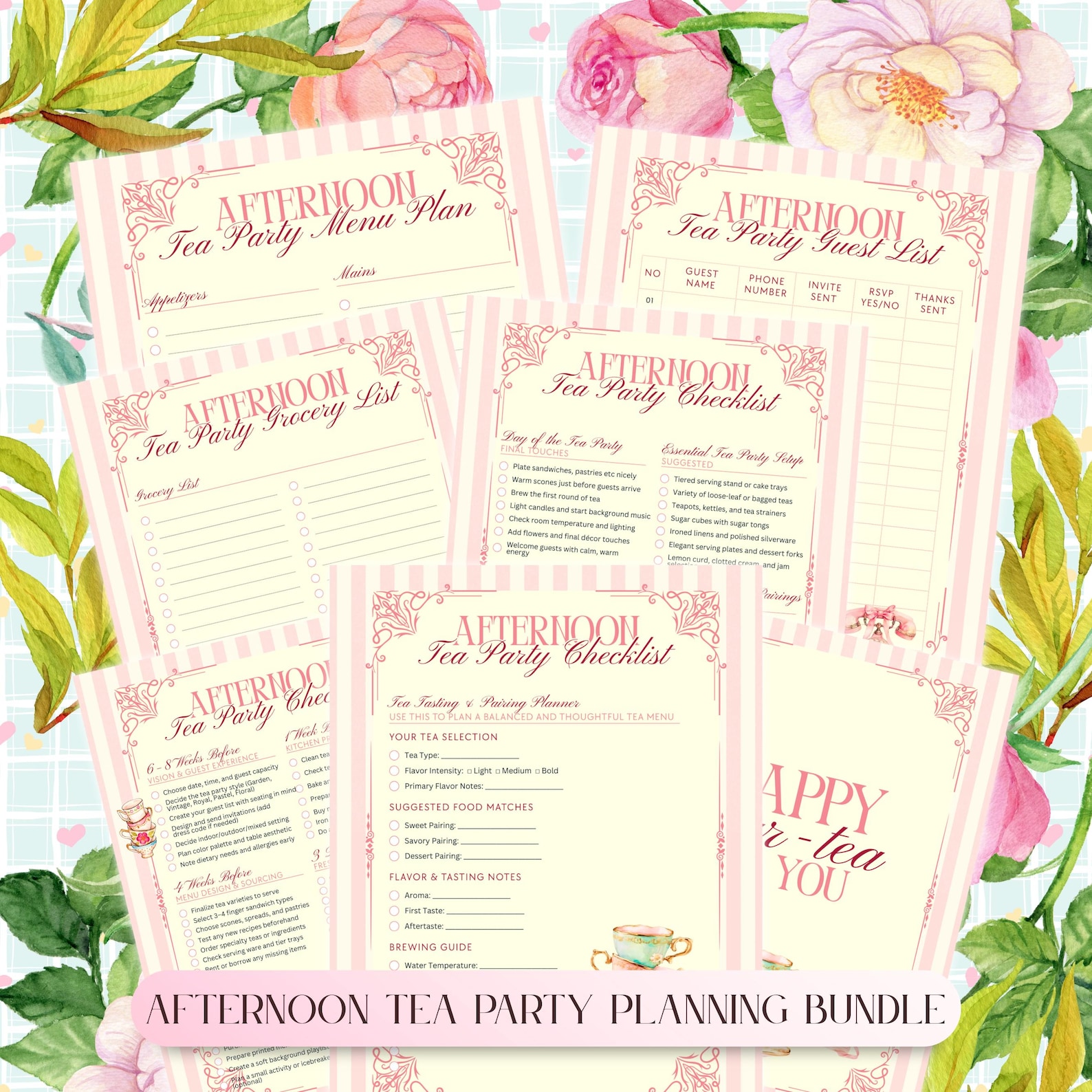 Afternoon Tea Party Planning Checklist Bundle, Guest List, Menu Planner ...