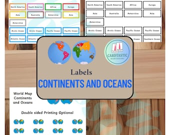 World/earth Continents and Oceans: Geography Labels for Montessori ...