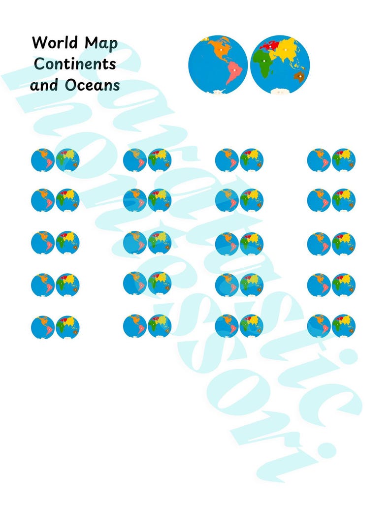 World/earth Continents and Oceans: Geography Labels for Montessori ...