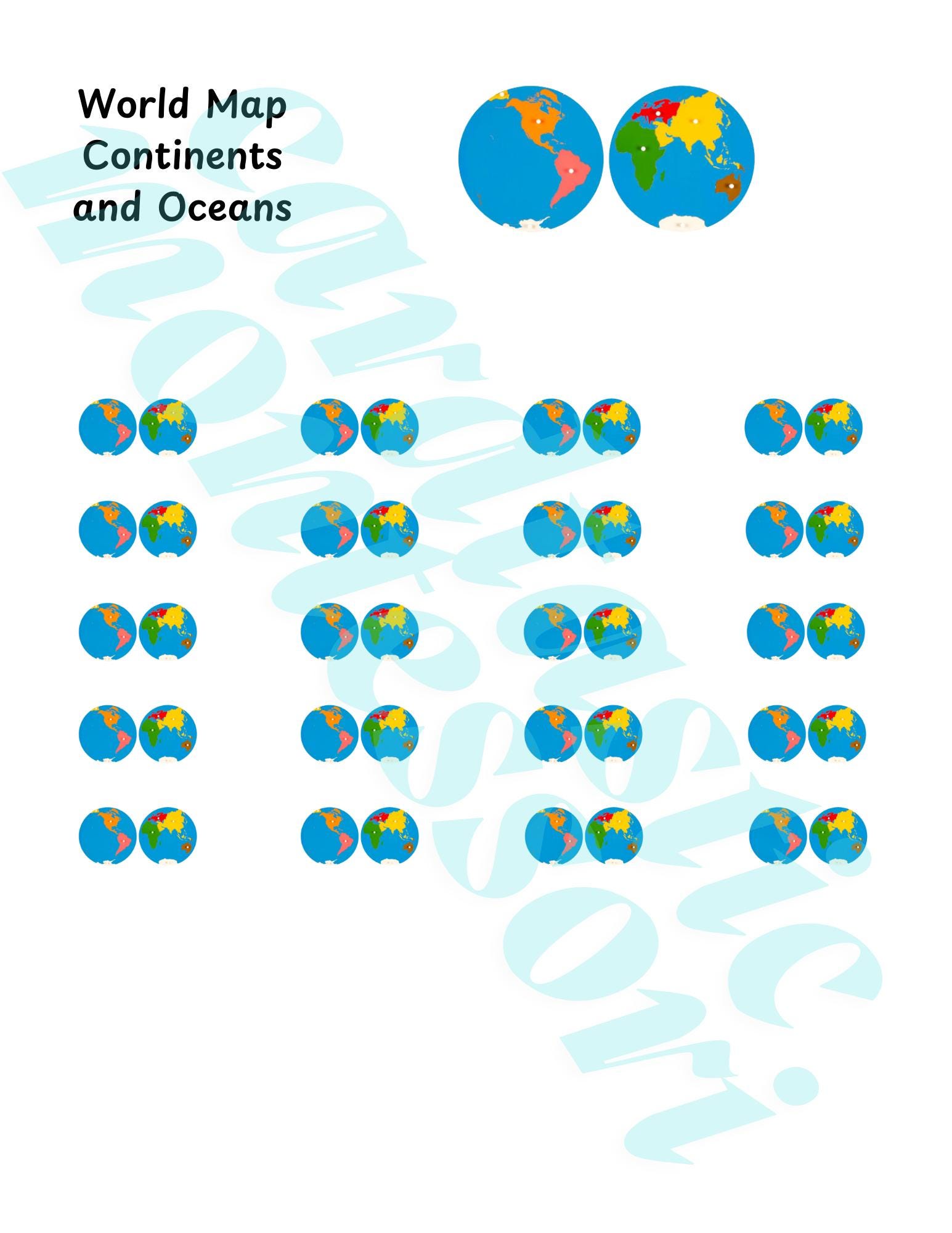 World/earth Continents and Oceans: Geography Labels for Montessori ...
