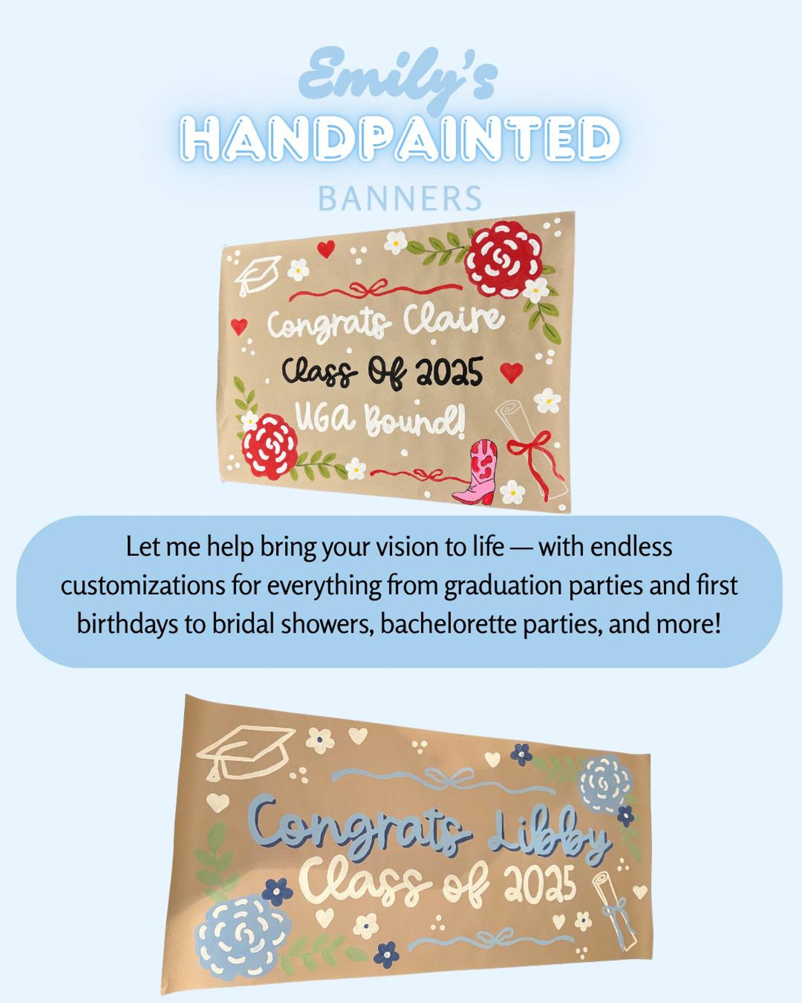 Personalized Hand Painted Banner Sign for BIRTHDAYS, SHOWERS ...
