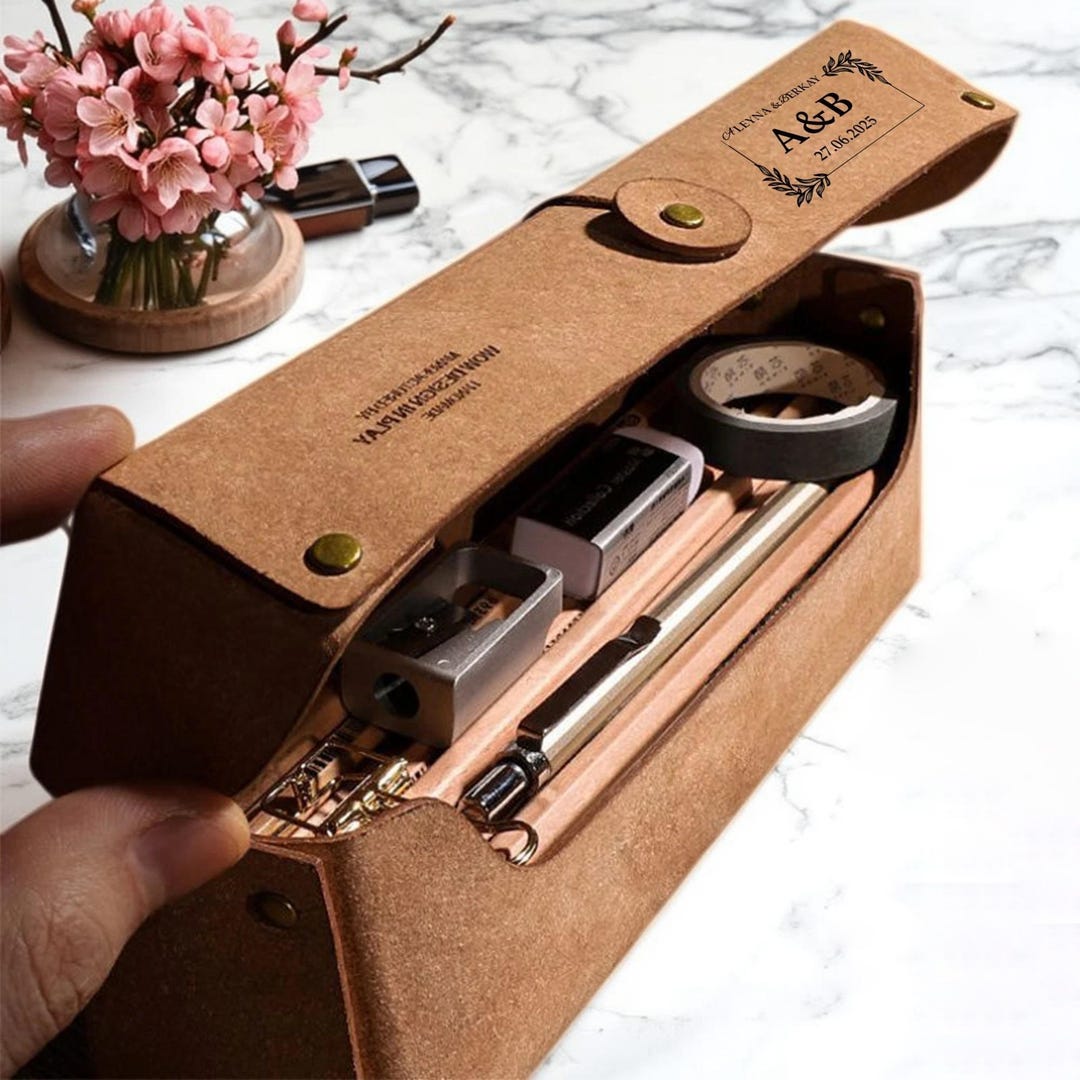 Customizable Large Capacity Leather Organizer-premium Pencil Case ...
