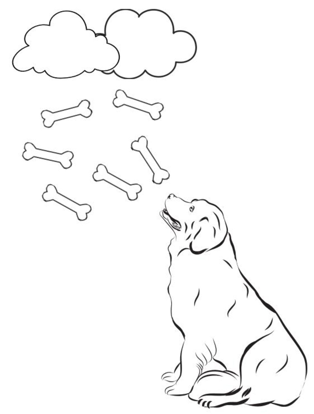 Raining Bones Dog Coloring Page - Etsy