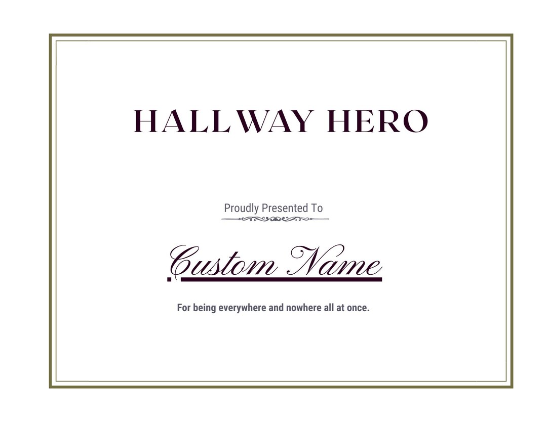 Hallway Hero Certificate, Janitor Award, Personalized Janitor Plaque ...