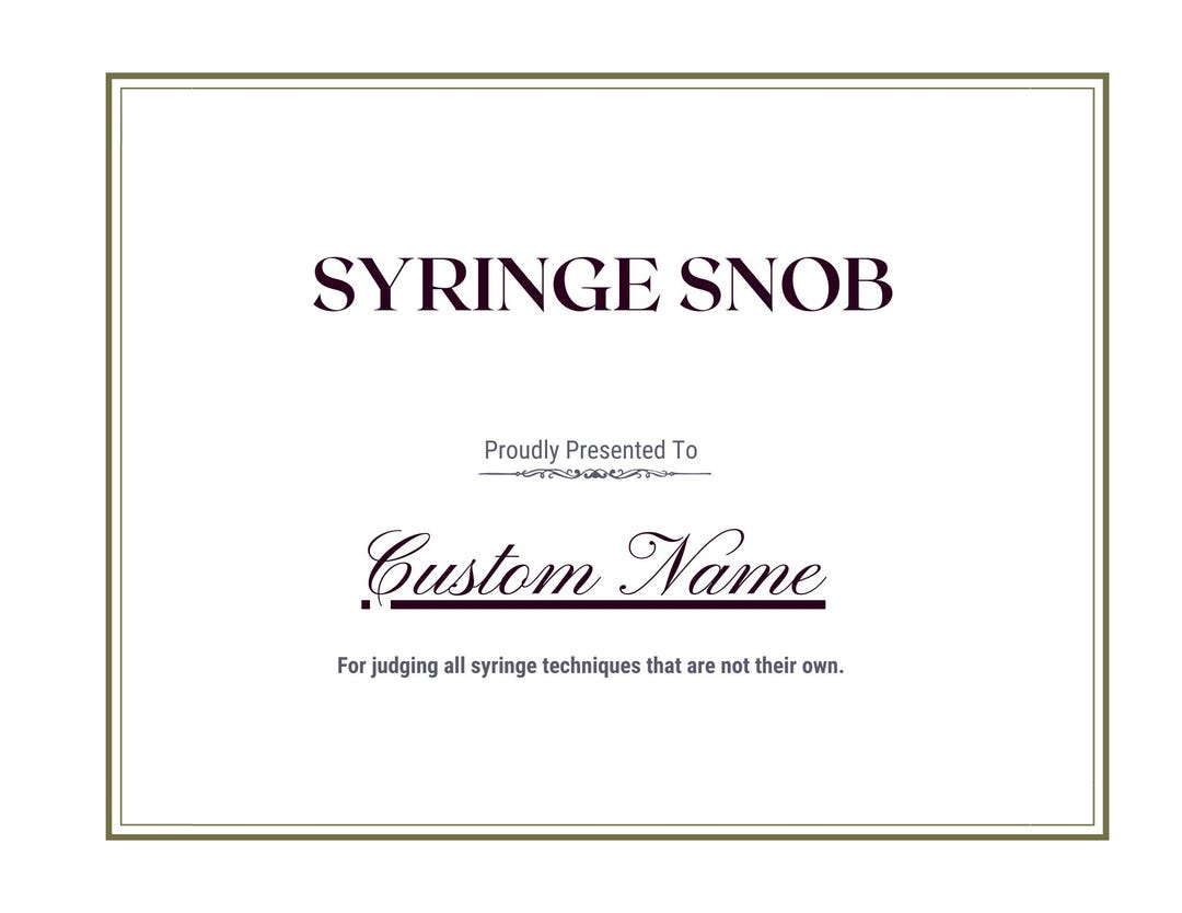 Syringe Snob Award – Funny Nurse or Phlebotomist Gift, Custom Name ...