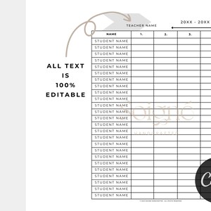 Teacher Class List Minimalist Clean and Simple Editable DIGITAL ...