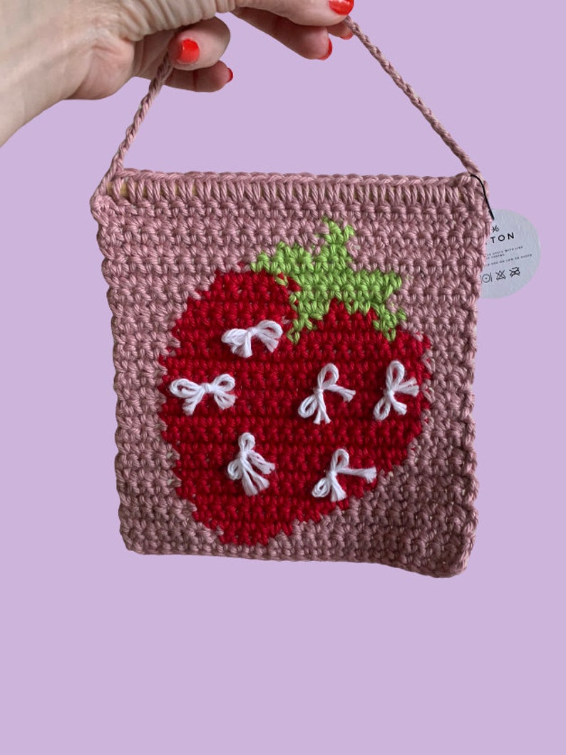 Strawberry Crochet Wall Hanging Pattern • Intarsia Tapestry PDF • Fruit ...