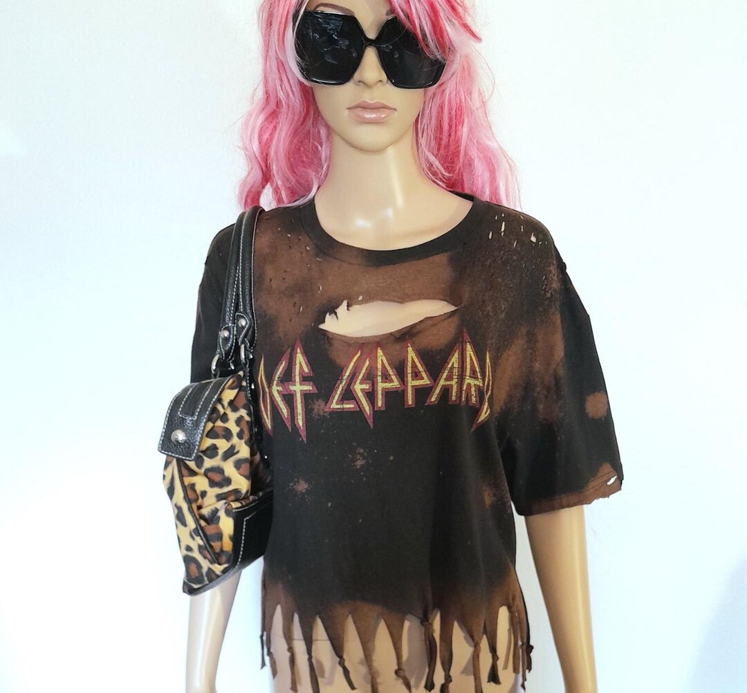 Def Leppard / Crop Top / Fringe Tshirt / Band Tee / Distressed Graphic ...