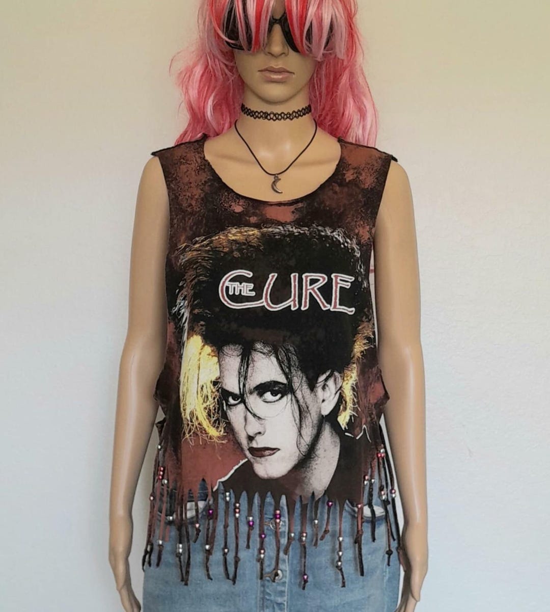 Beaded Fringe / the Cure Tshirt / Distressed Band Tee / Beach Goth Girl ...