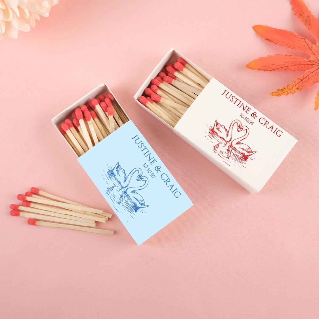 Custom Swan Matchbox Wedding Matches, Romantic Custom Matchbox Designs ...