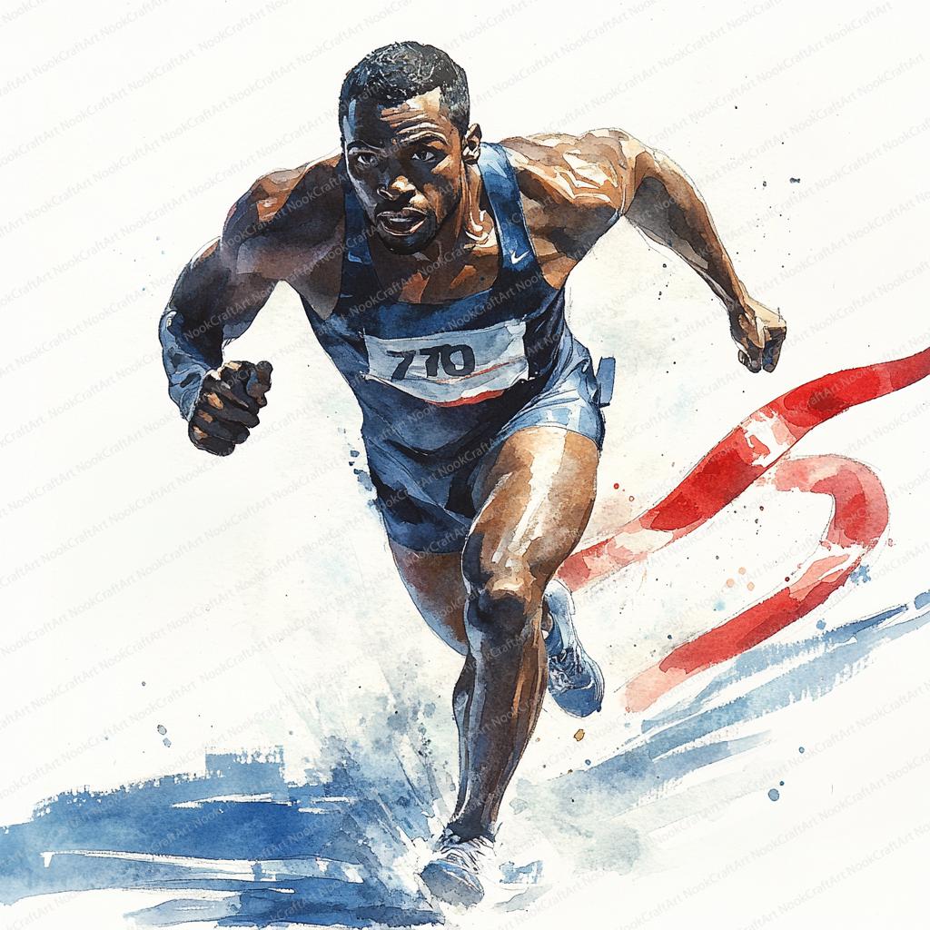 Sprinter Finish Line Watercolor Clipart: Athlete Victory Art (jpgs ...