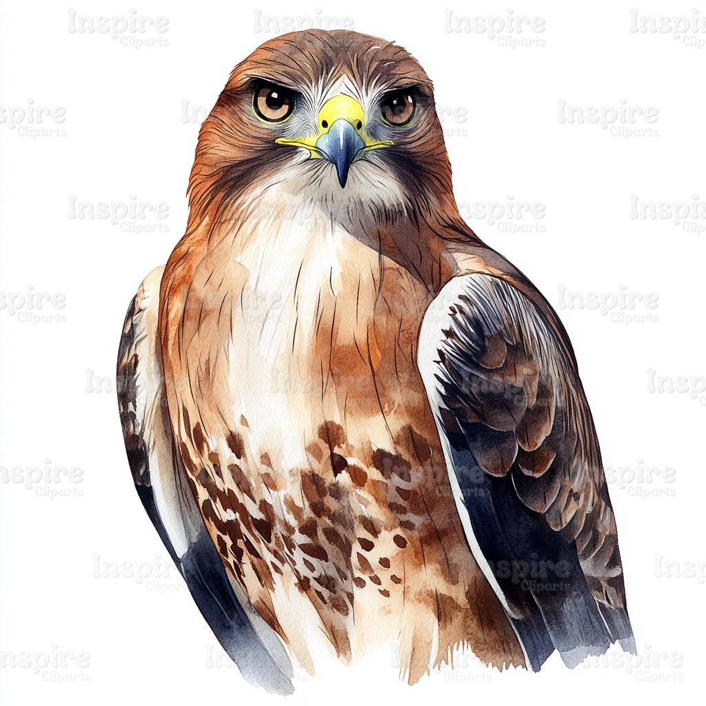 Hawk Illustration Clipart, Watercolor Hawk Art, Digital Clipart ...