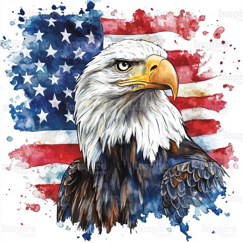 Patriotic Eagle Clipart Set, 15 USA Flag, Independence Day, Printable ...