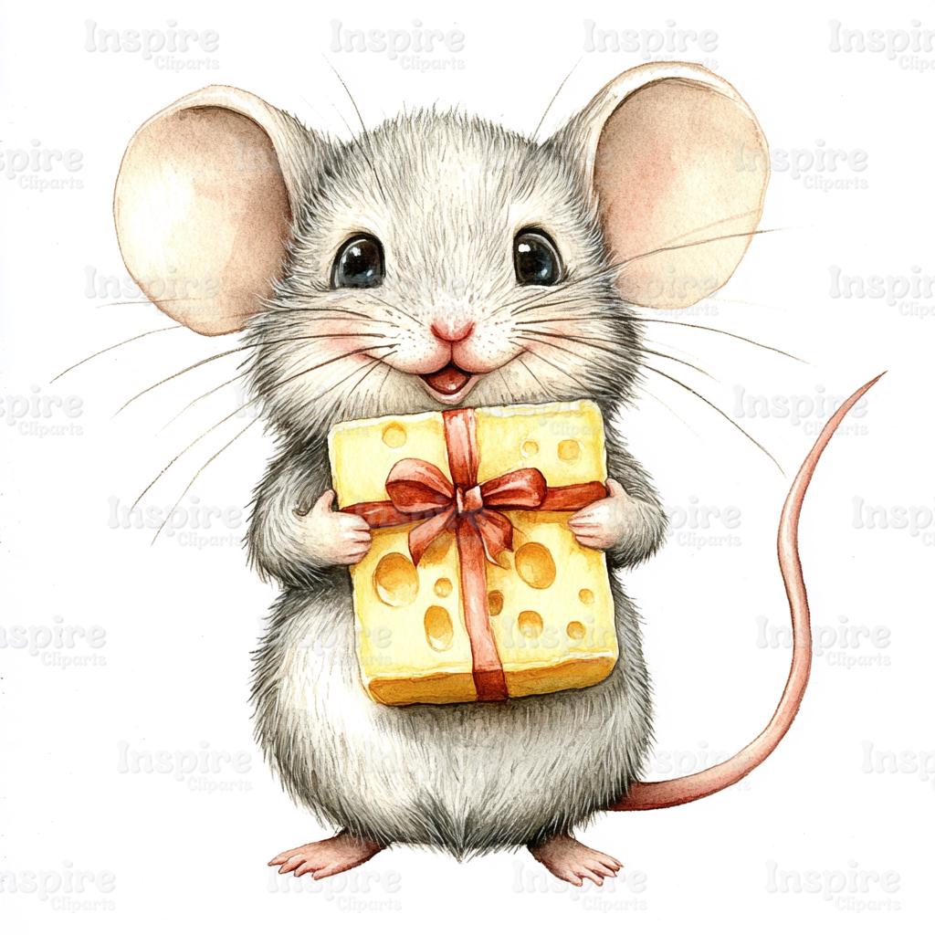 Mouse Clipart Set: Watercolor Mouse & Present Images (digital Download ...