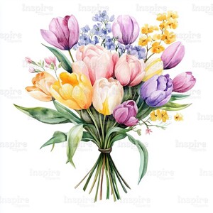Spring Watercolor Flowers Clipart 20 Bouquet Designs, High-quality JPG ...