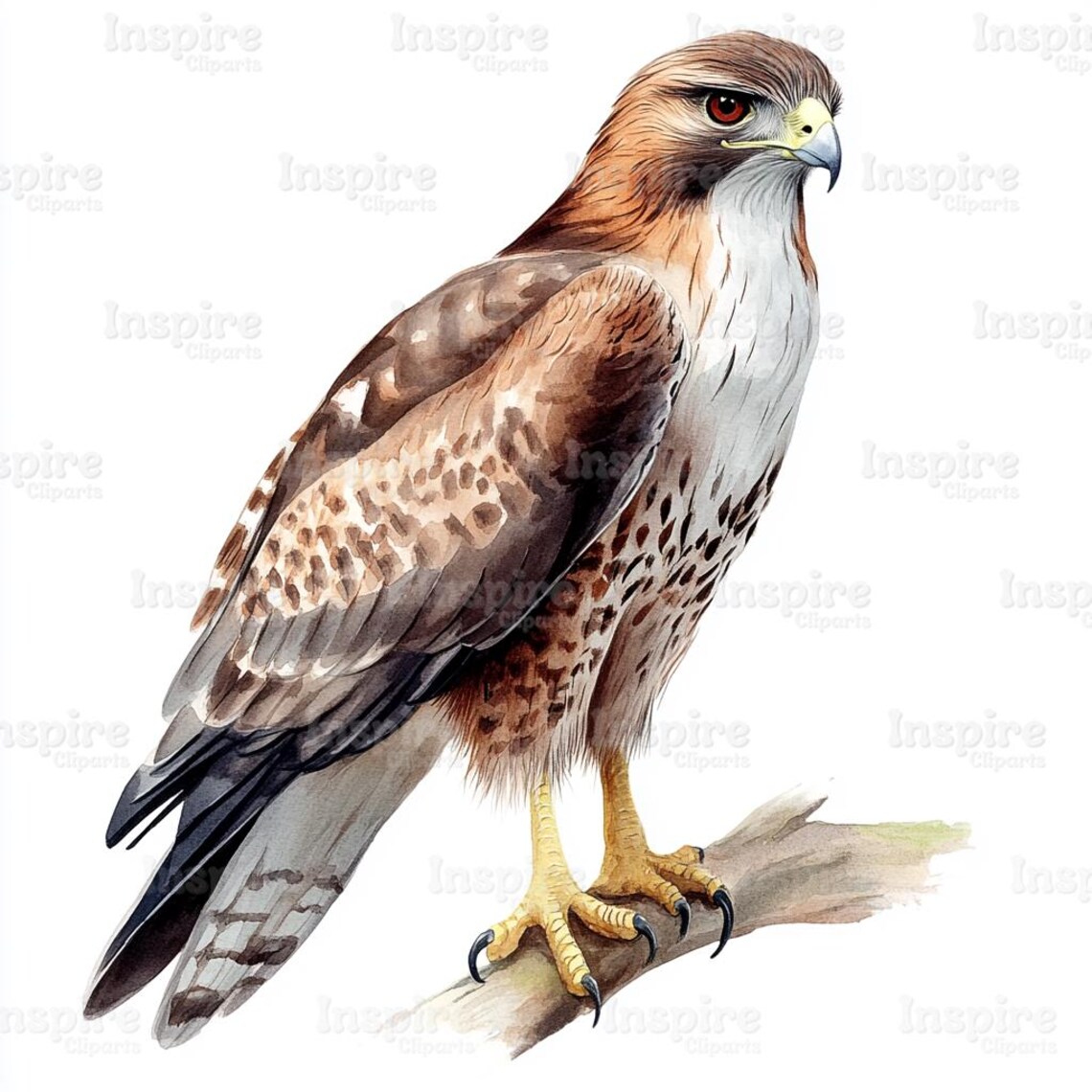 Hawk Illustration Clipart, Watercolor Hawk Art, Digital Clipart ...