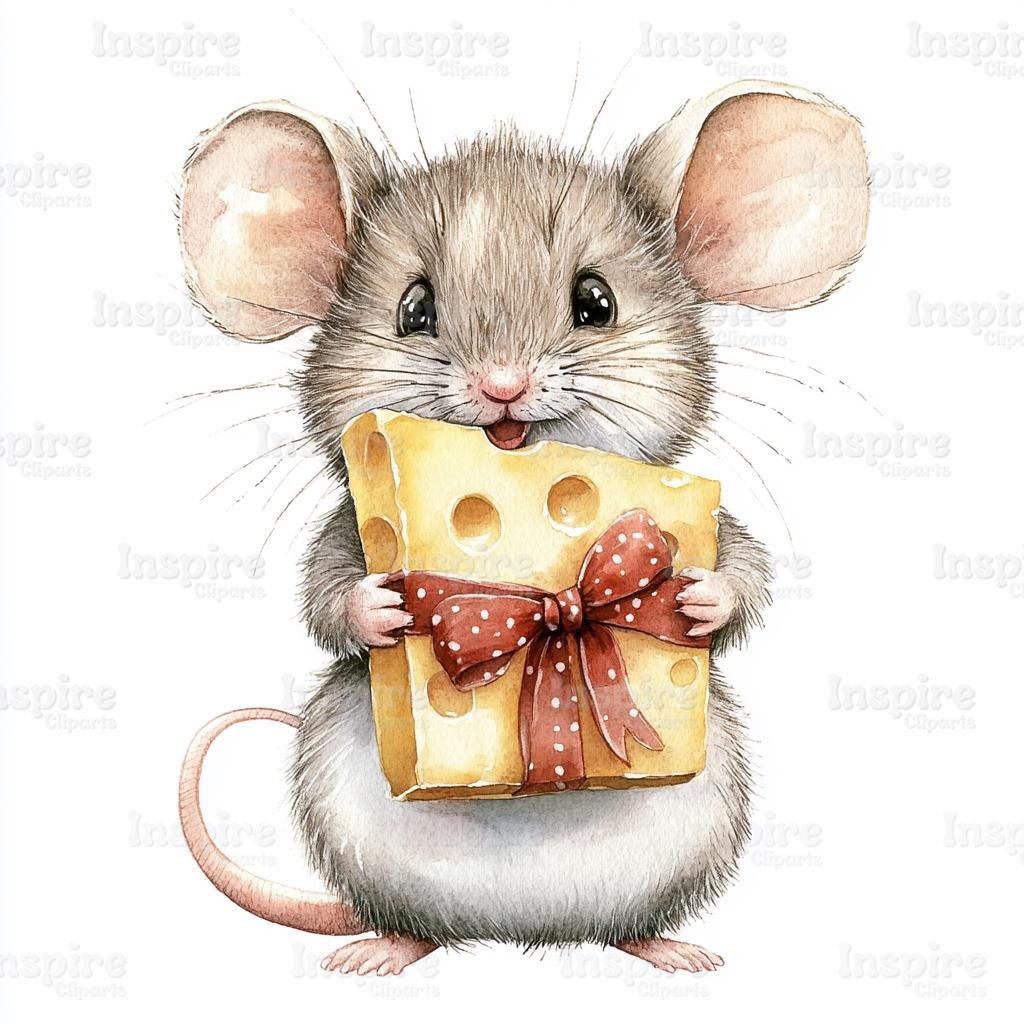 Mouse Clipart Set: Watercolor Mouse & Present Images (digital Download ...