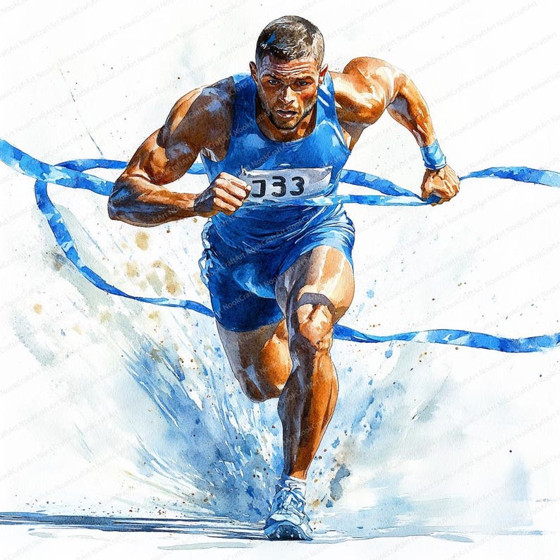 Sprinter Finish Line Watercolor Clipart: Athlete Victory Art (jpgs ...