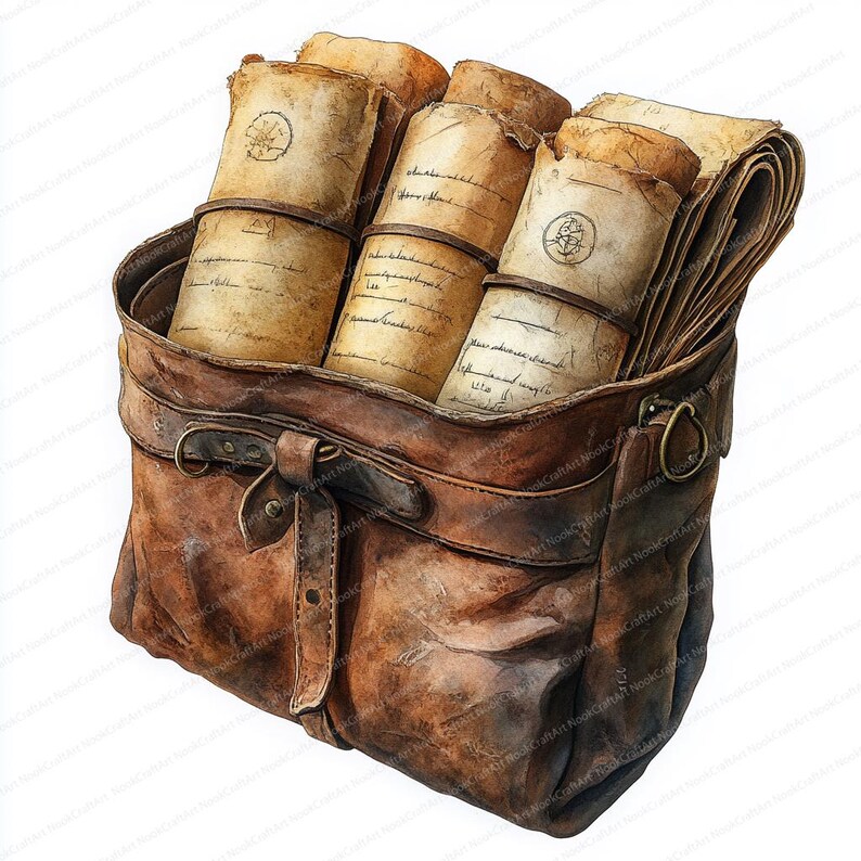 15 Ancient Scrolls Clipart Set Leather Bag With Scrolls Illustration ...