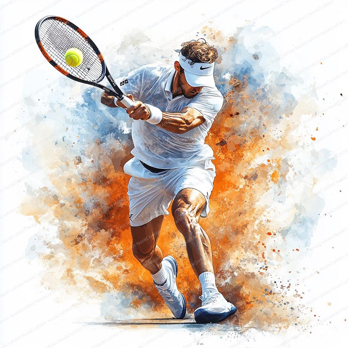 Watercolor Tennis Player Clipart: Athlete Serve Design (JPG Files ...