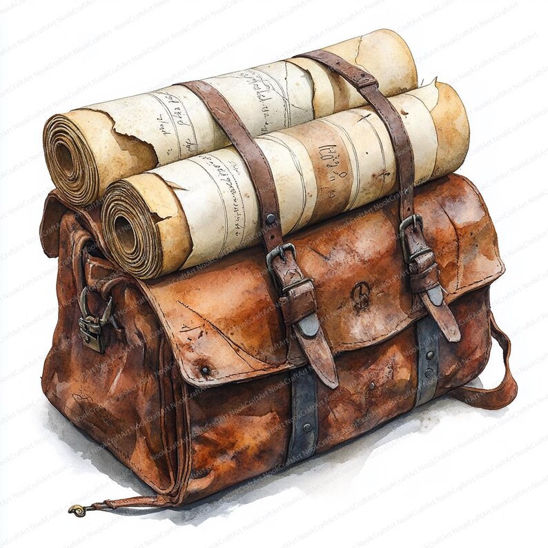 15 Ancient Scrolls Clipart Set Leather Bag With Scrolls Illustration ...