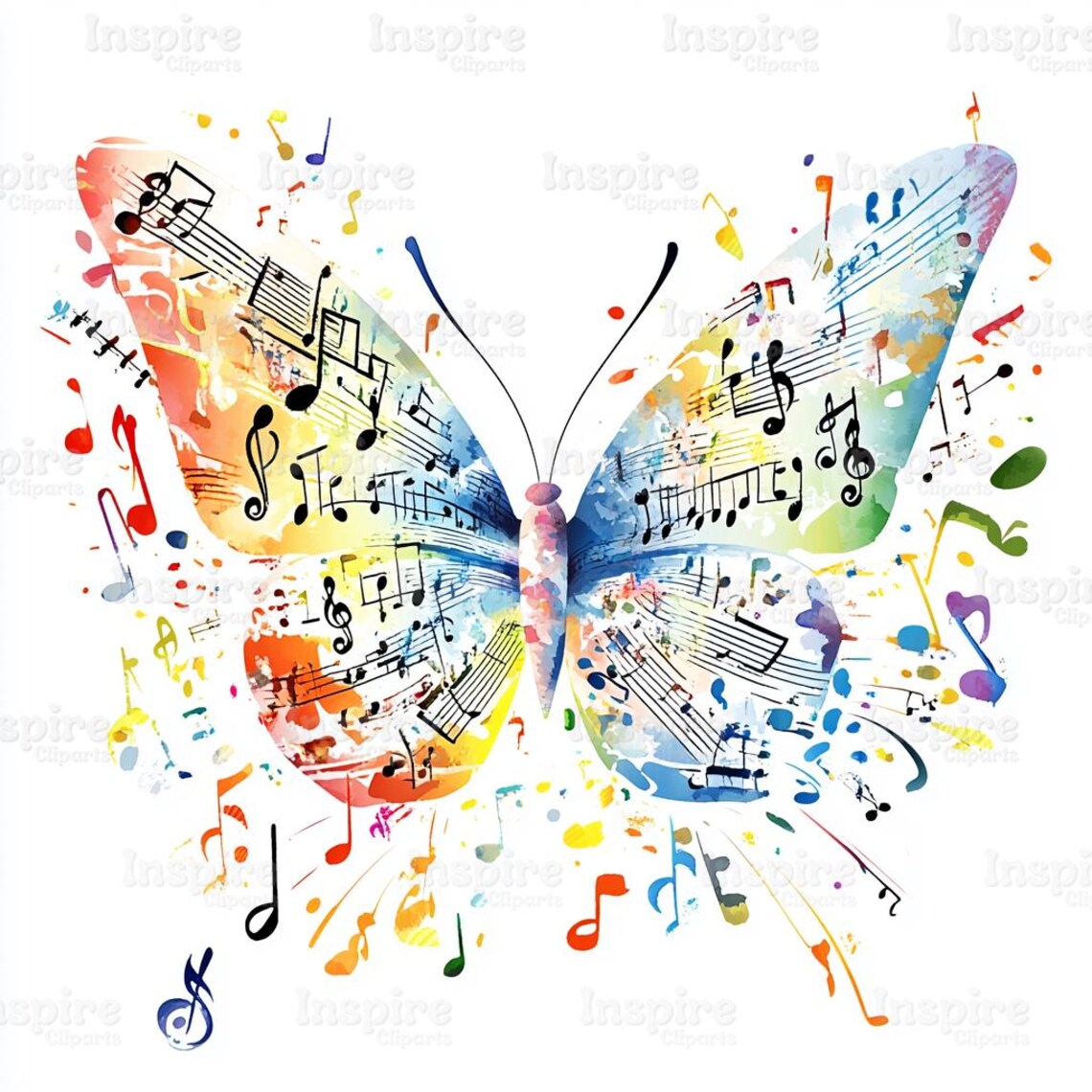15 Butterfly Music Notes Clipart: Watercolor Wall Art Print (digital ...