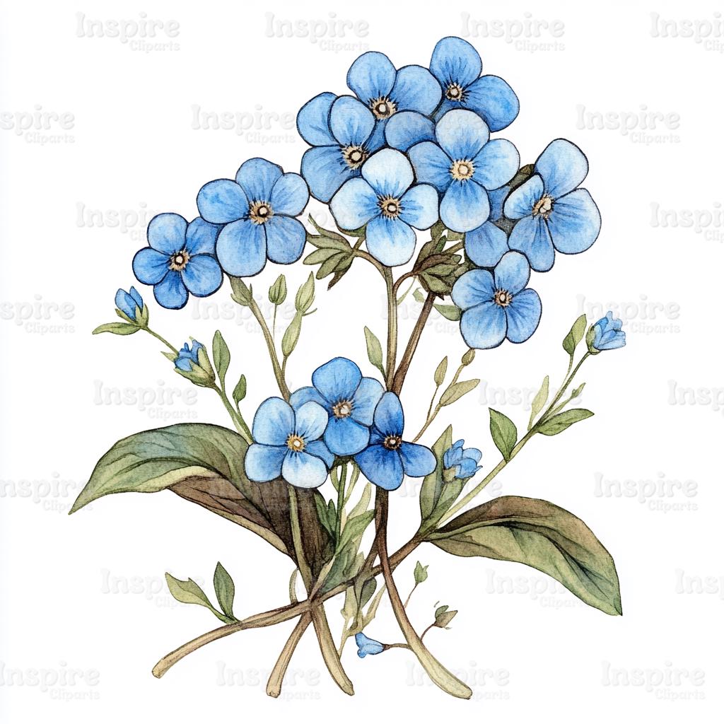 Forget Me Not Clipart Collection, Forget-me-not Illustration, Printable ...