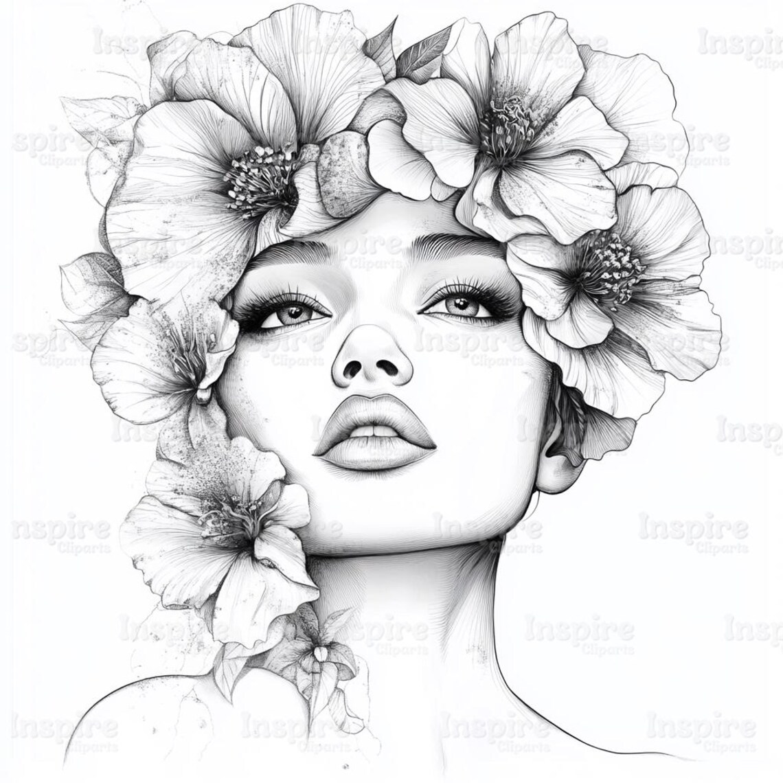 15 Floral Afro Woman Clipart: Subtle Line Drawing (jpgs) - Etsy