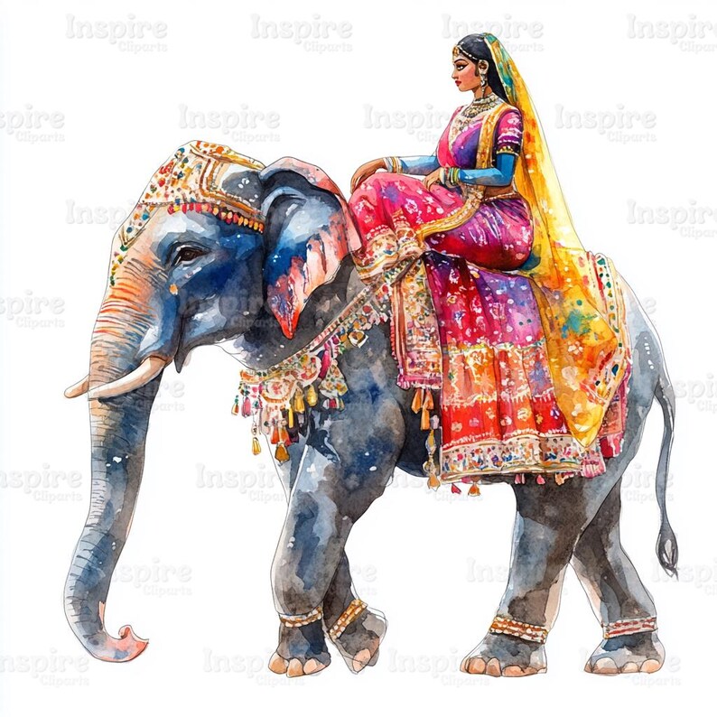 Indian Woman Riding Elephant Watercolor Clipart (digital Download) - Etsy