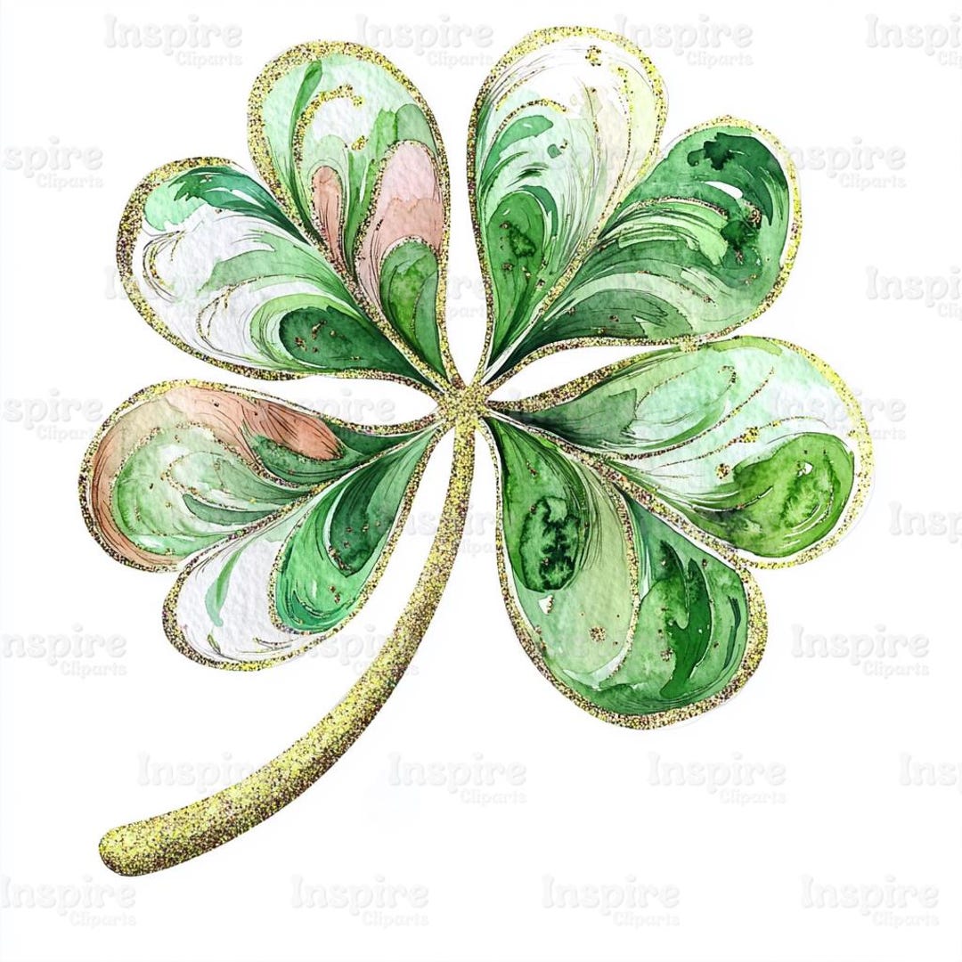 20 Glitter Shamrock Clipart, St. Patrick's Day PNG, Four Leaf Clover ...