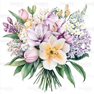 Spring Watercolor Flowers Clipart 20 Bouquet Designs, High-quality JPG ...