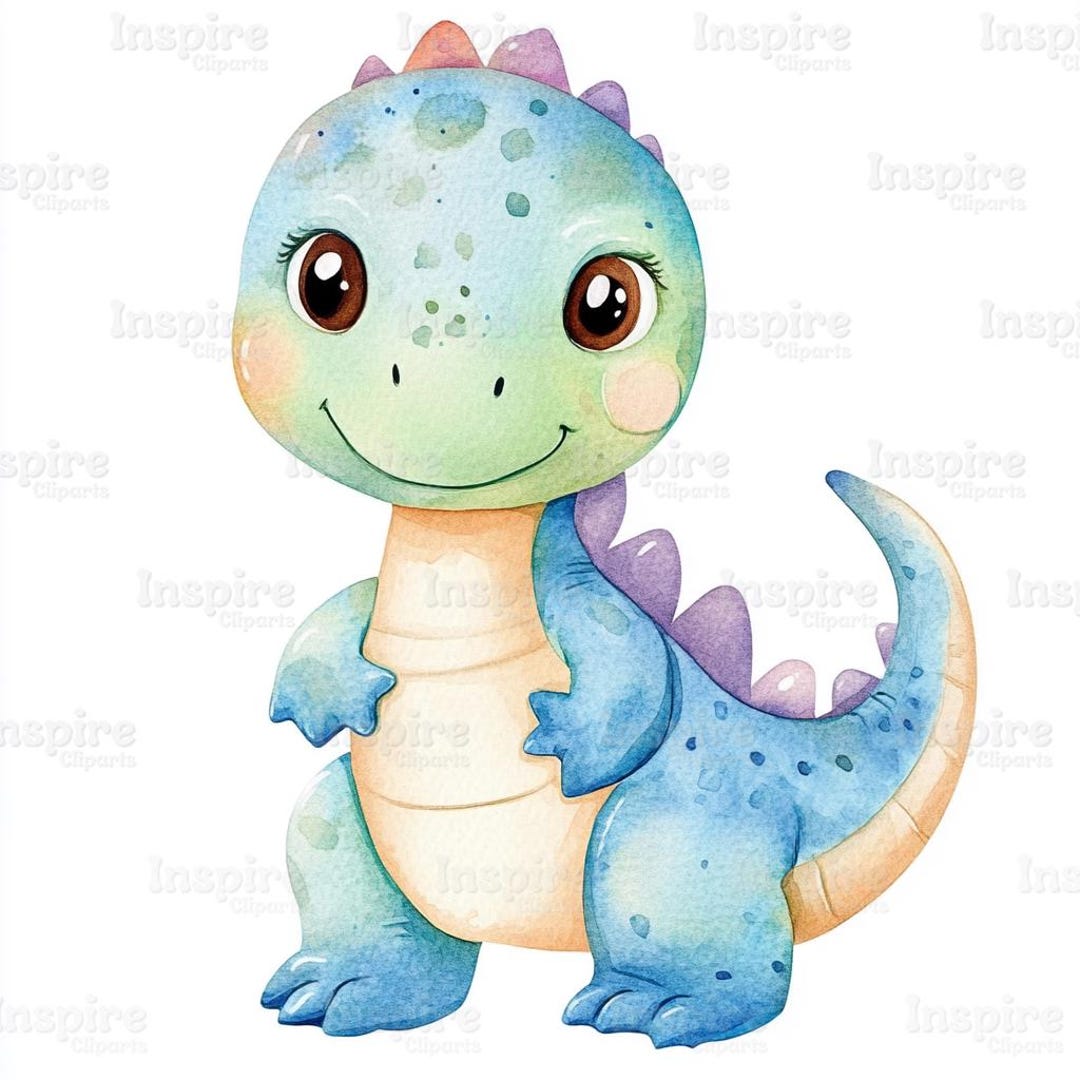 Watercolor Baby Dinosaur Clipart: 20 Cartoon Images (digital Download ...