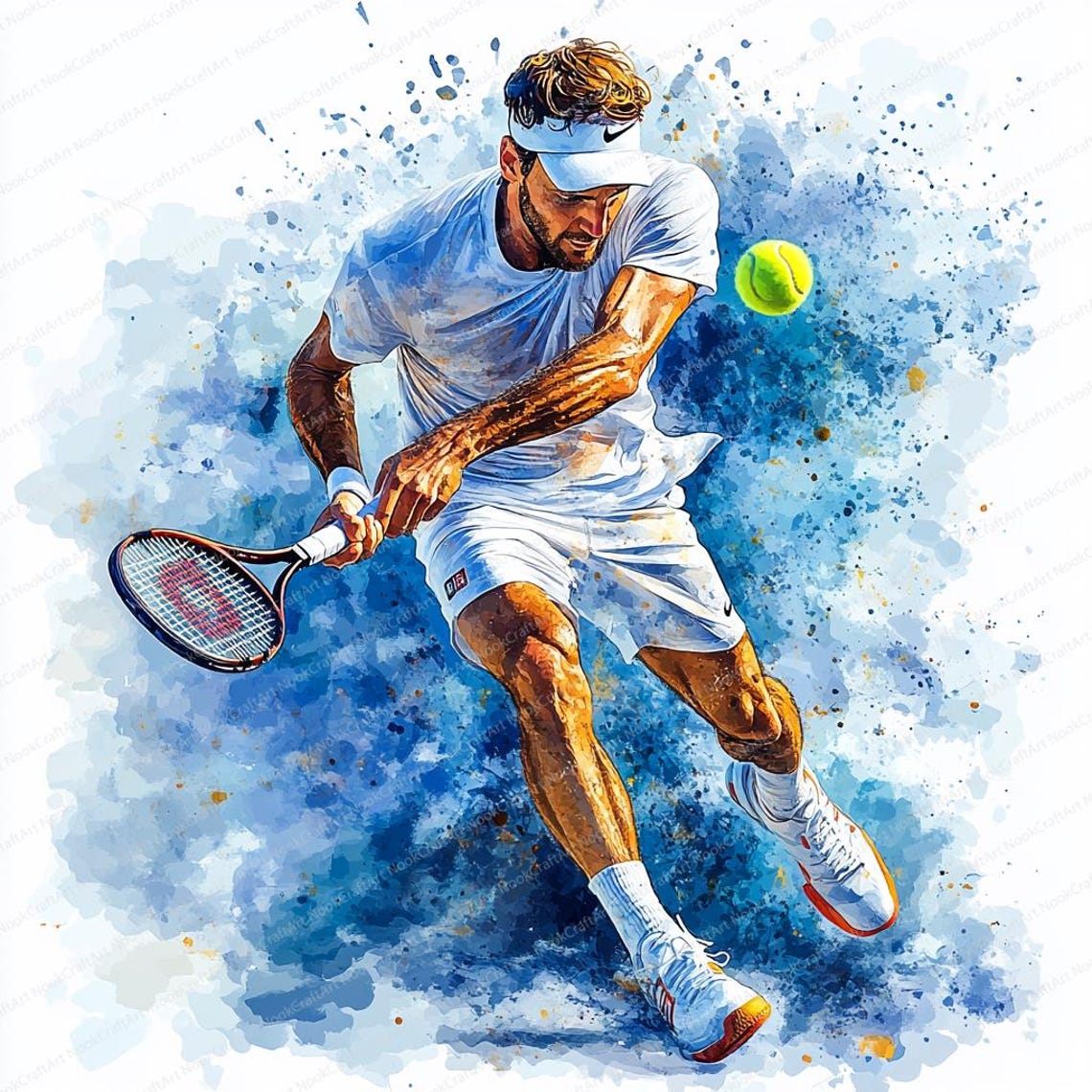 Watercolor Tennis Player Clipart: Athlete Serve Design (JPG Files ...
