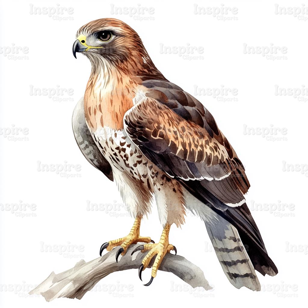 Hawk Illustration Clipart, Watercolor Hawk Art, Digital Clipart ...