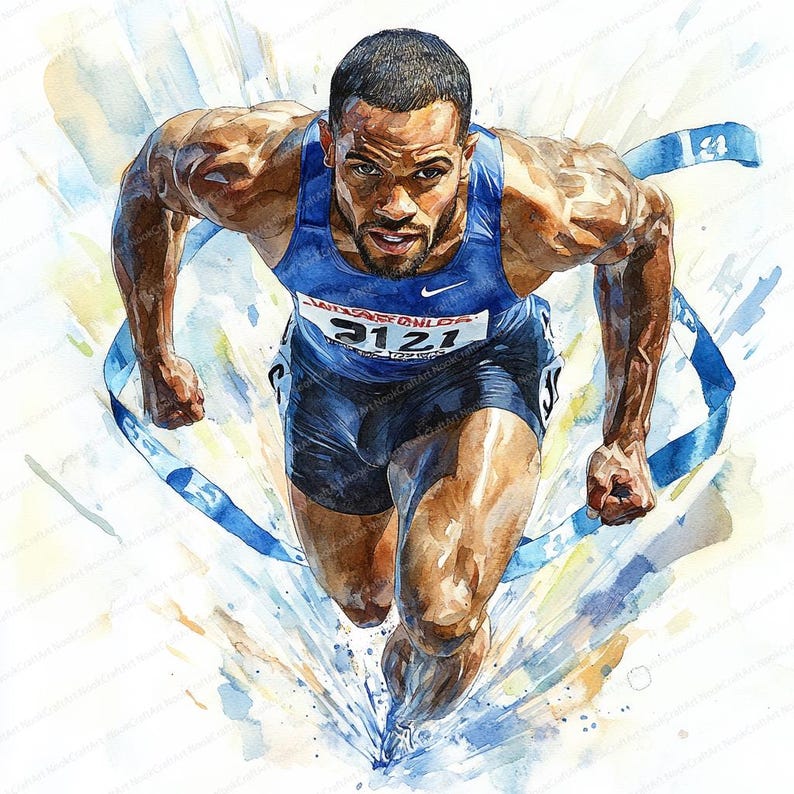 Sprinter Finish Line Watercolor Clipart: Athlete Victory Art (jpgs ...