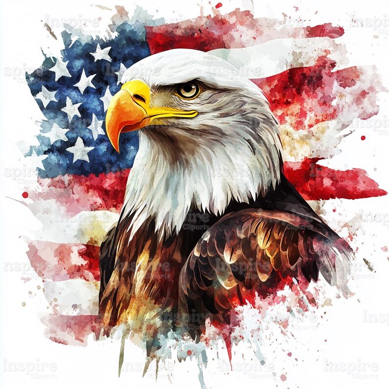 Patriotic Eagle Clipart Set, 15 USA Flag, Independence Day, Printable ...