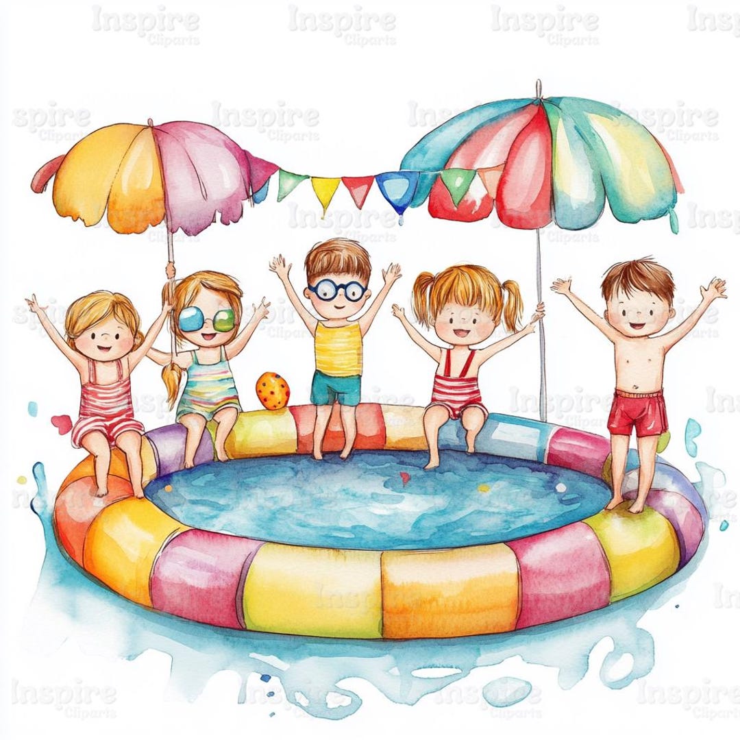 Pool Party Watercolor Clipart Set: Children's Artwork (digital Download ...