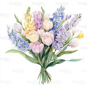 Spring Watercolor Flowers Clipart 20 Bouquet Designs, High-quality JPG ...