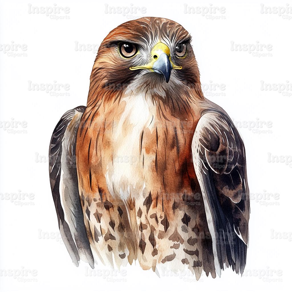 Hawk Illustration Clipart, Watercolor Hawk Art, Digital Clipart ...