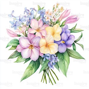 Spring Watercolor Flowers Clipart 20 Bouquet Designs, High-quality JPG ...