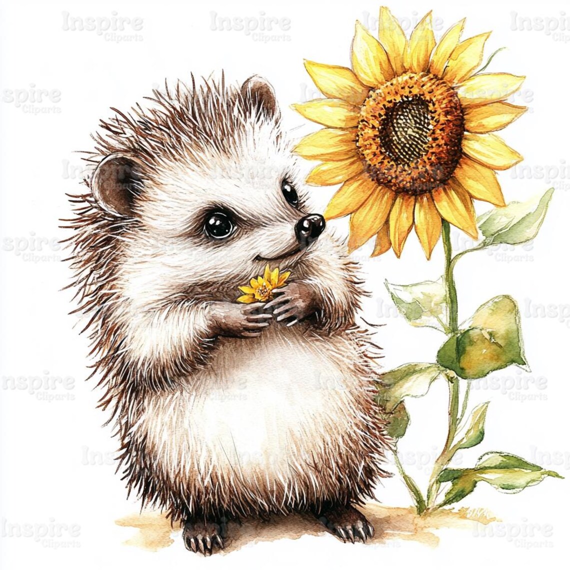 Hedgehog Clipart Set, Sunflower Cartoon Hedgehog, Printable Watercolor ...