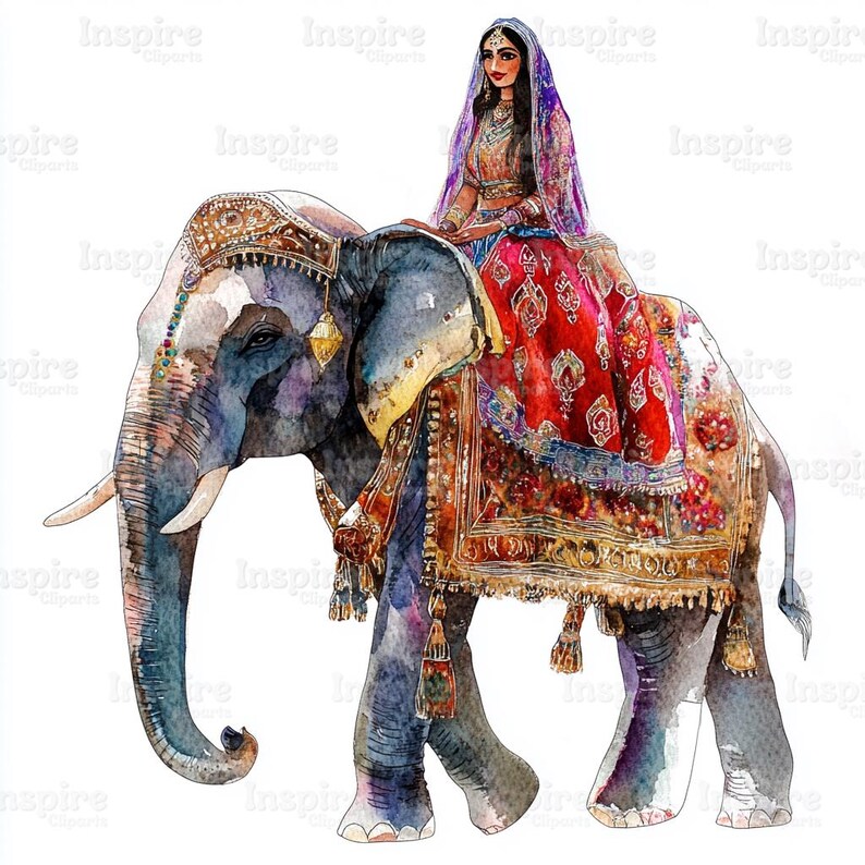 Indian Woman Riding Elephant Watercolor Clipart (digital Download) - Etsy
