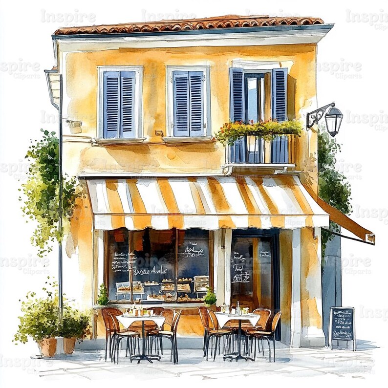 15 Italian Cafes Clipart Designs, Wall Decor, Street Cafe, Printable ...