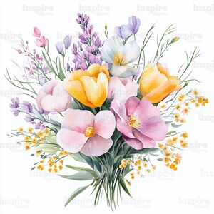 Spring Watercolor Flowers Clipart 20 Bouquet Designs, High-quality JPG ...
