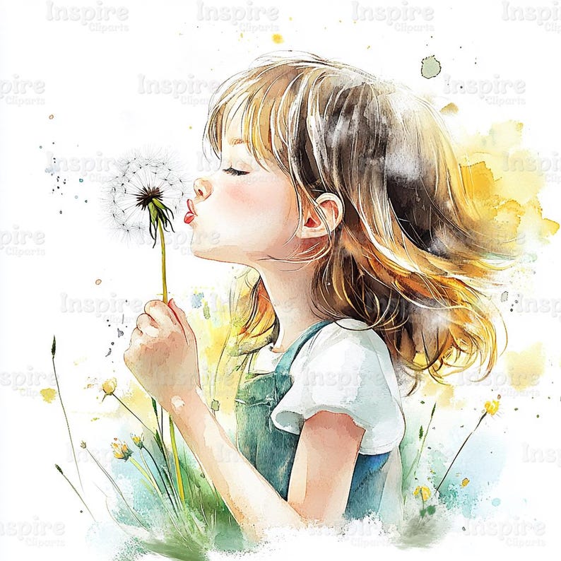 15 Children's Clipart With Dandelions, Girl With Dandelion, Printable ...