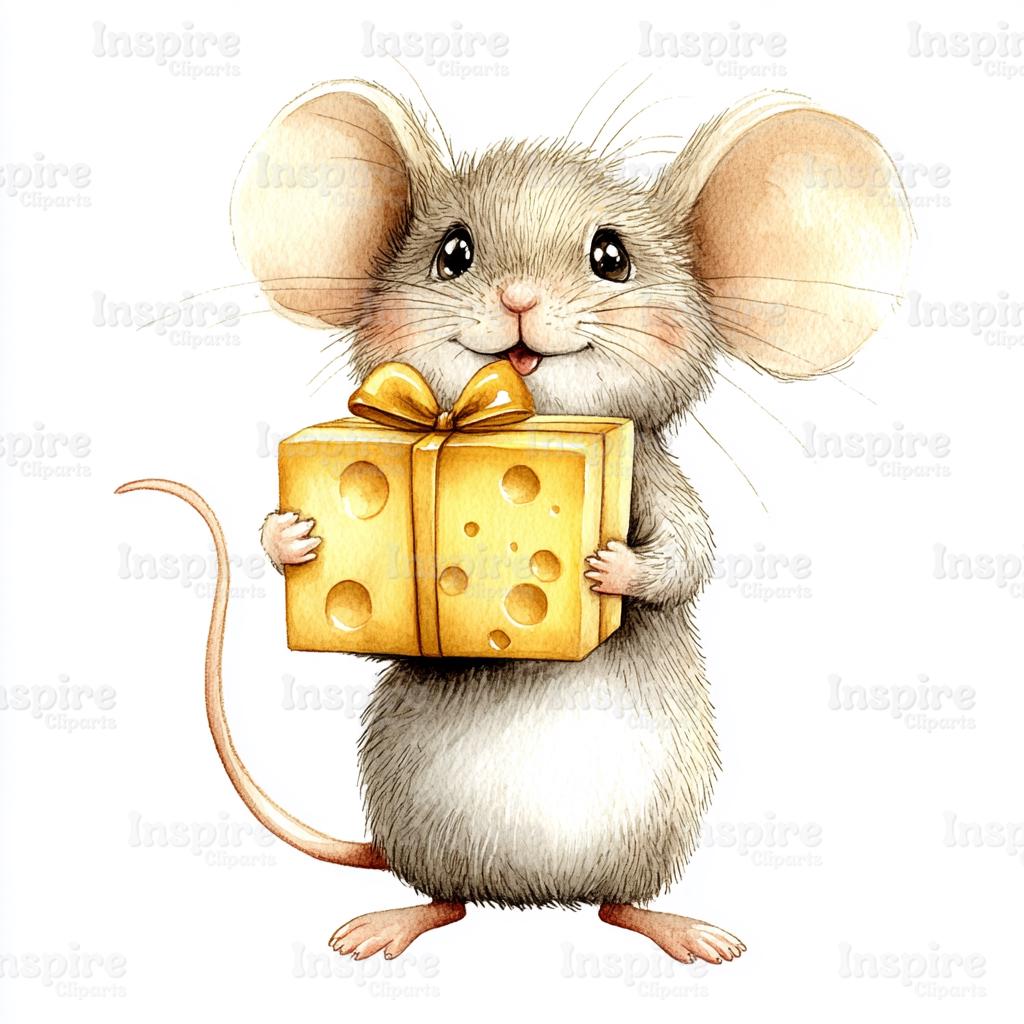 Mouse Clipart Set: Watercolor Mouse & Present Images (digital Download ...